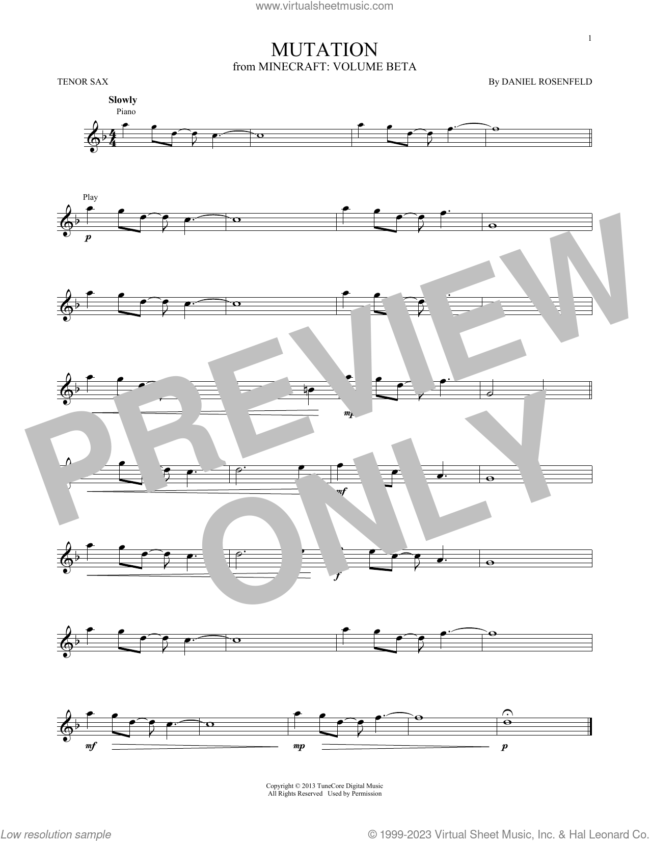 Mutation (from Minecraft) sheet music for tenor saxophone solo