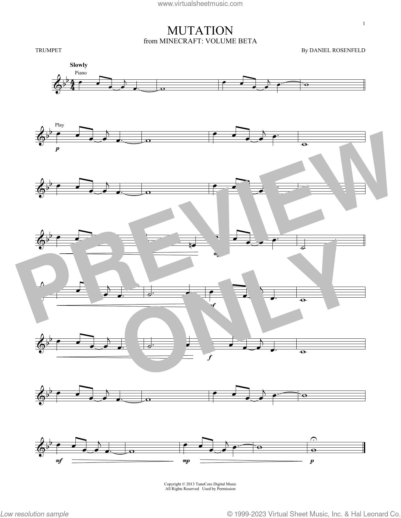 Mutation (from Minecraft) sheet music for trumpet solo (PDF)