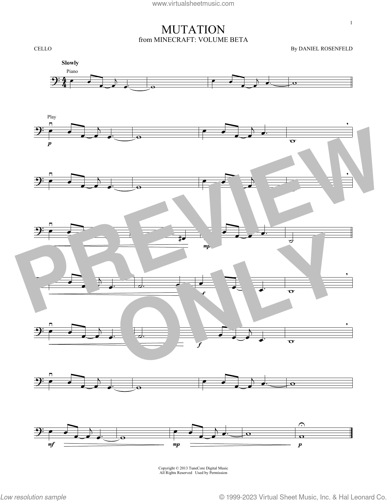 Mutation (from Minecraft) sheet music for cello solo (PDF)