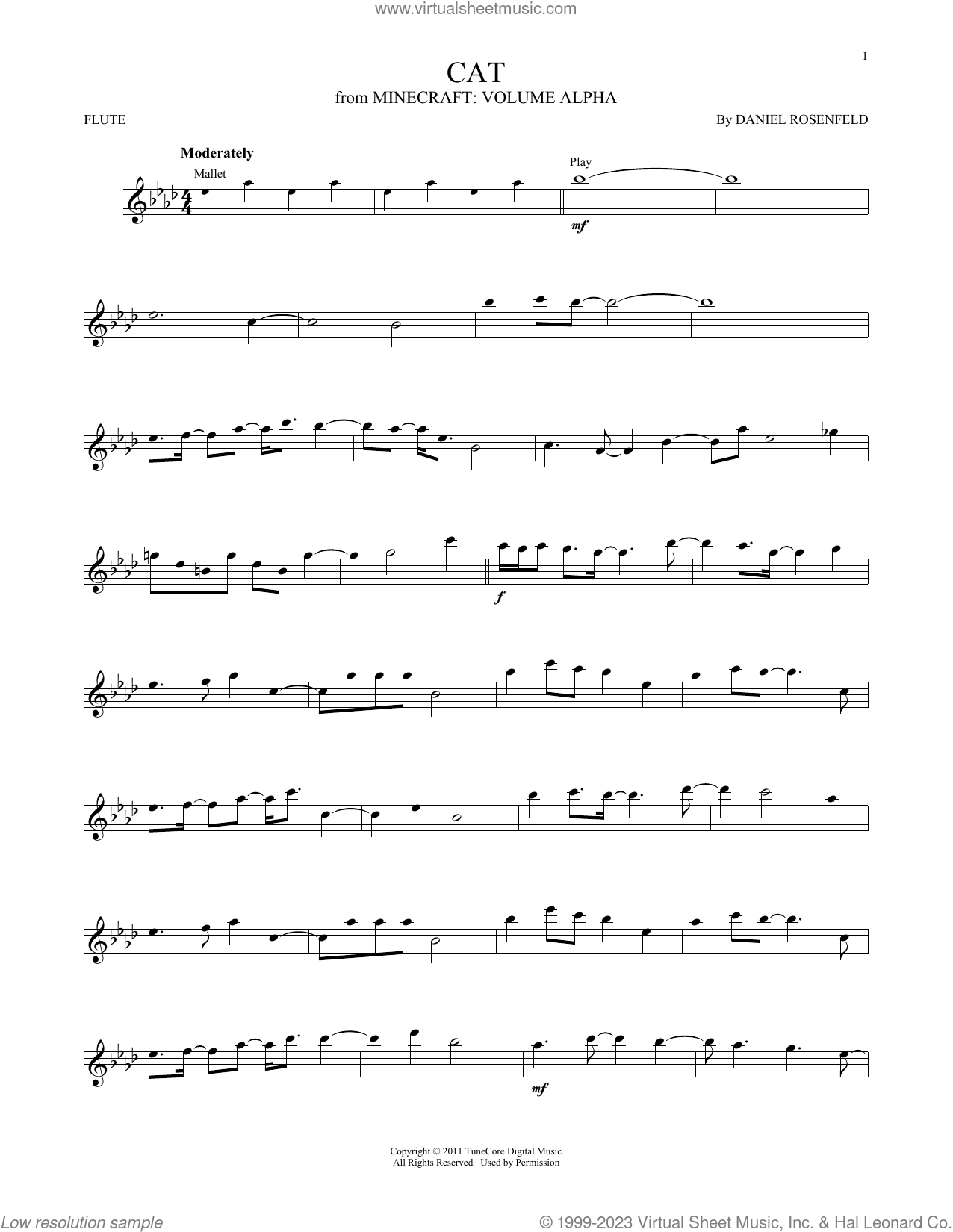 Cat (from Minecraft) sheet music for flute solo (PDF-interactive)