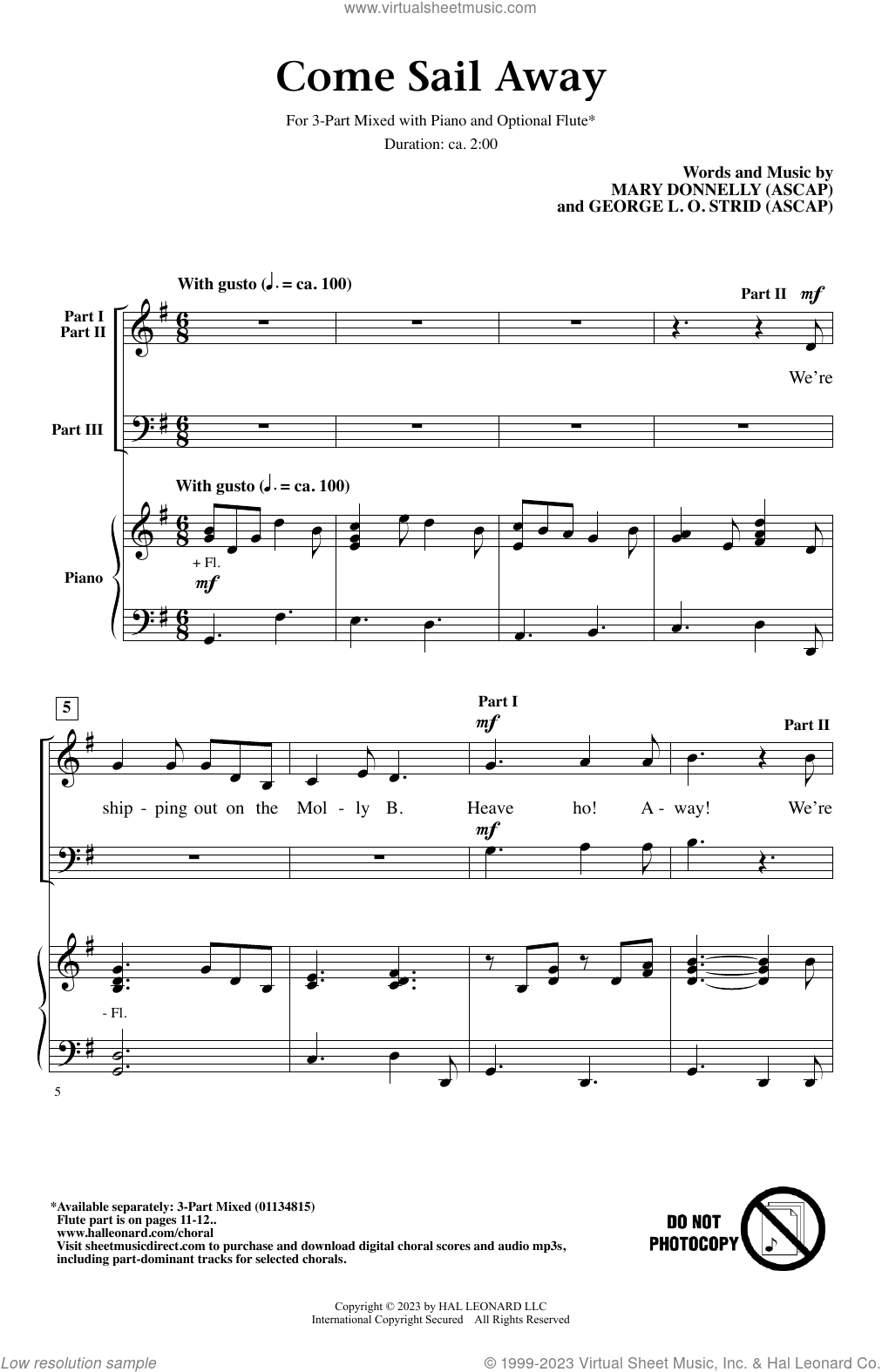 Come Sail Away sheet music for choir (3-Part Mixed) (PDF)