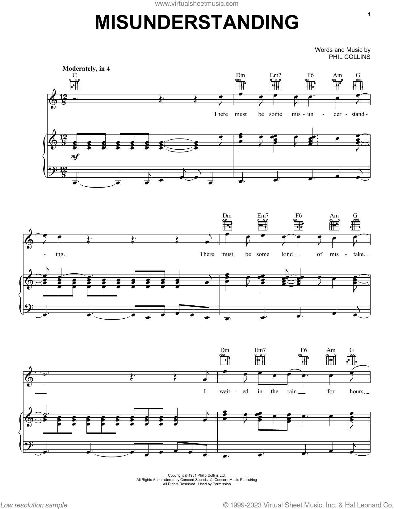 Misunderstanding sheet music for voice, piano or guitar (PDF)