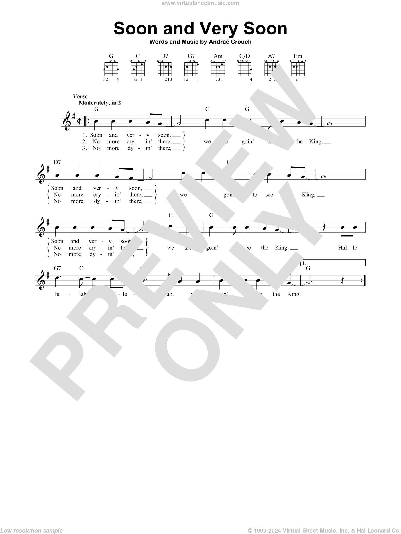 Soon And Very Soon sheet music for guitar solo (chords) (PDF)