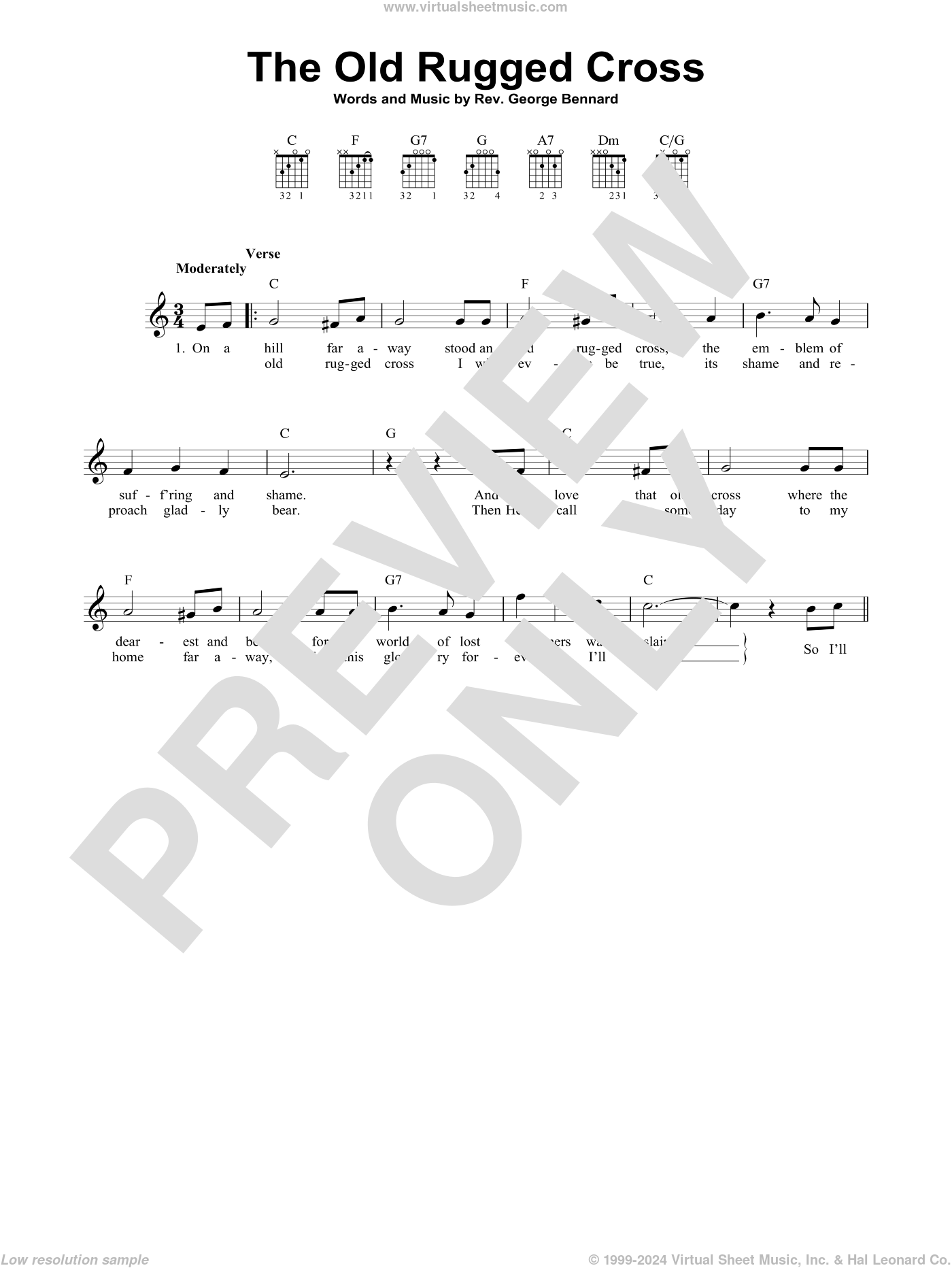 The Old Rugged Cross sheet music (easy) for guitar solo (chords)