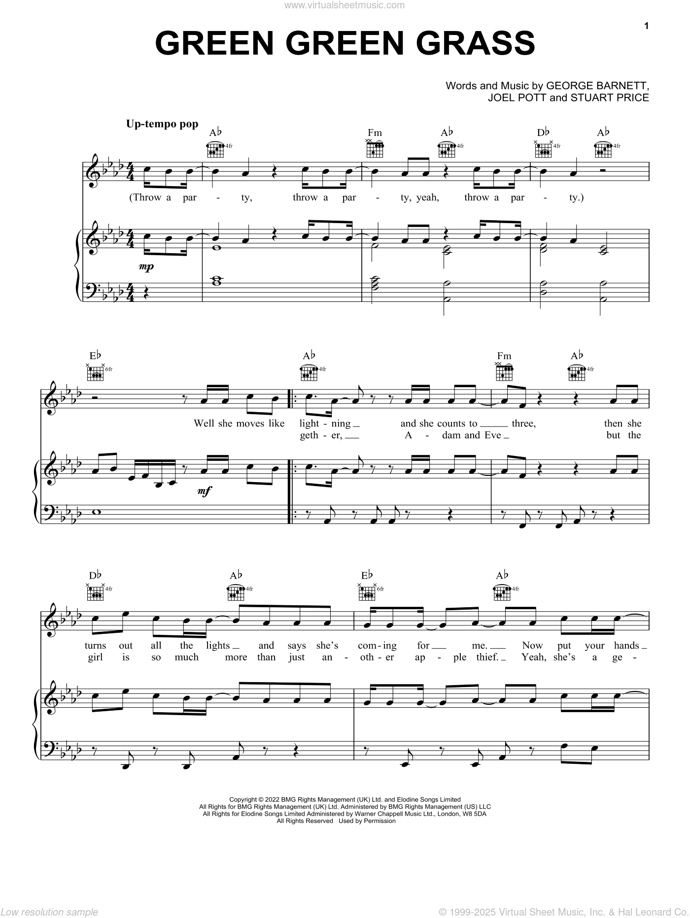 Green Green Grass sheet music for voice, piano or guitar (PDF)