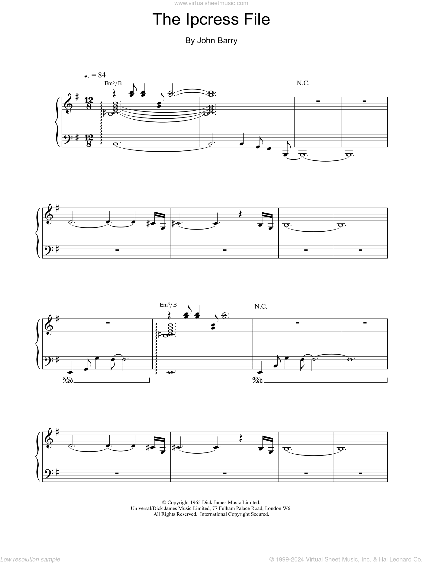 The Ipcress File sheet music for piano solo (PDF)