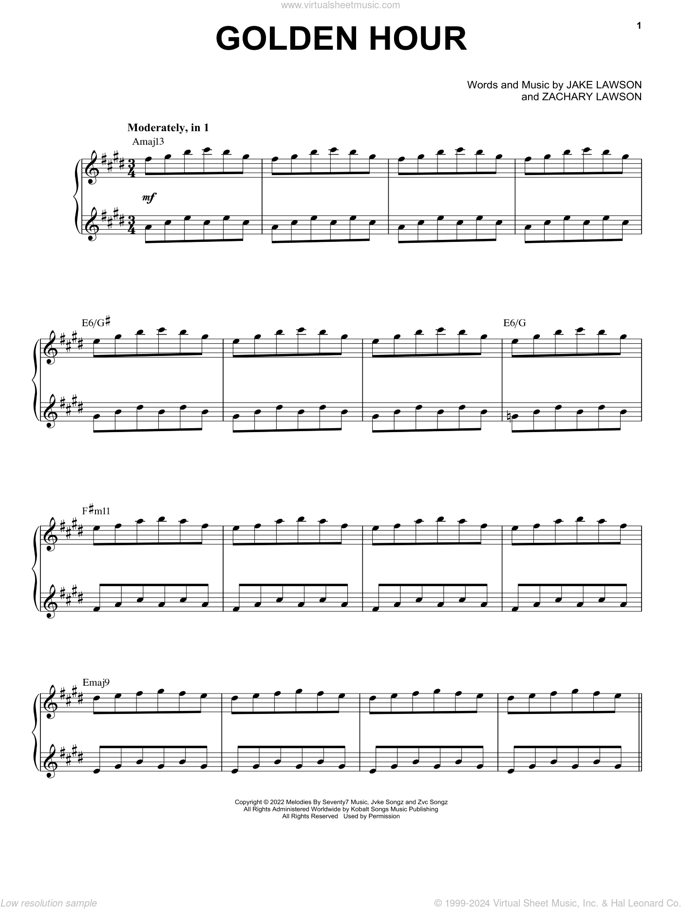 Golden Hour sheet music for voice and piano (PDF-interactive)