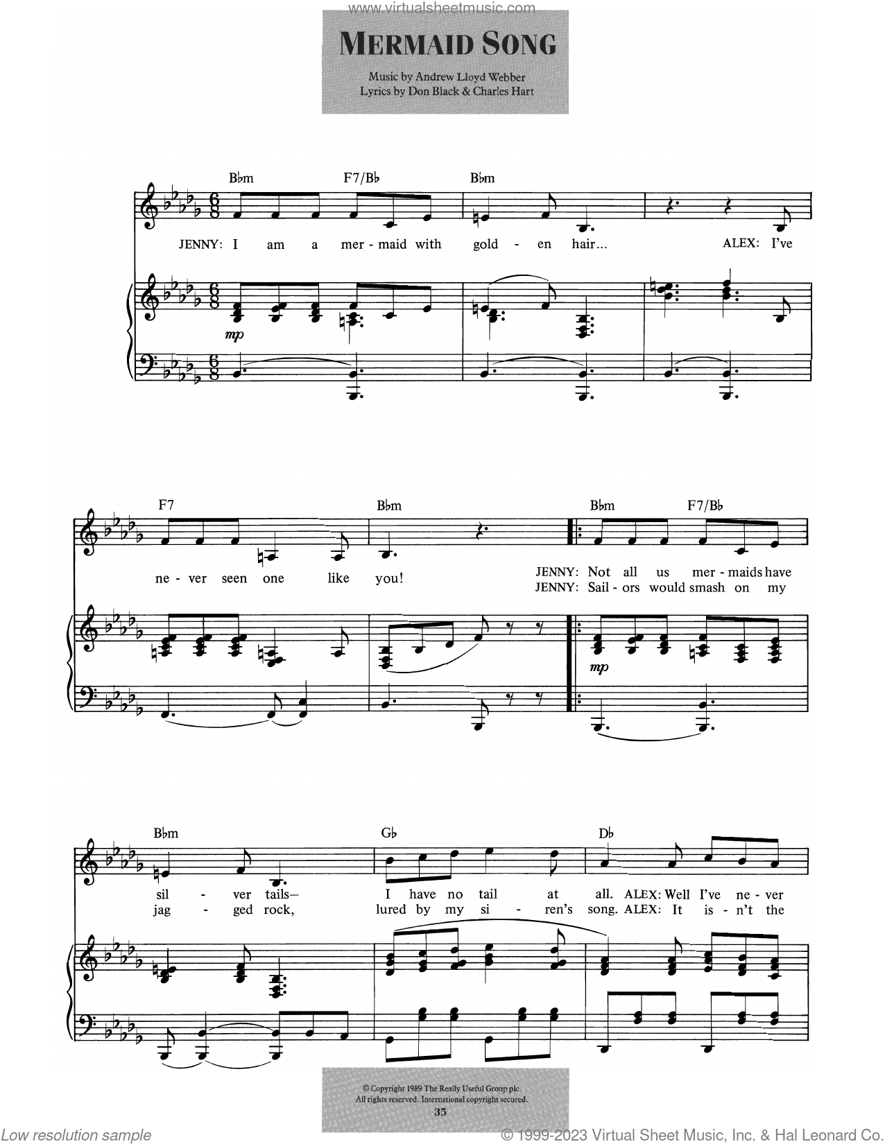 Mermaid Song (from Aspects Of Love) sheet music for voice and piano