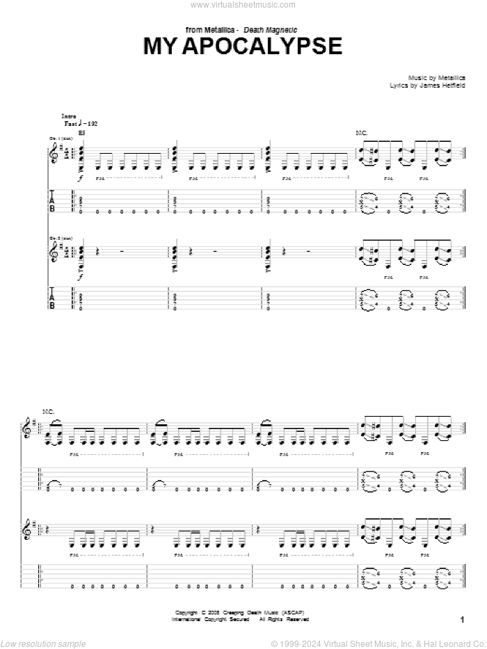 My Apocalypse sheet music for guitar (tablature) (PDF)