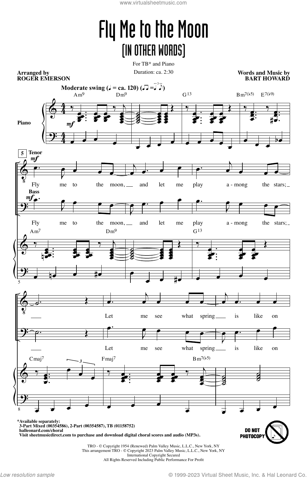 Fly Me To The Moon (In Other Words) (arr. Roger Emerson) sheet music ...