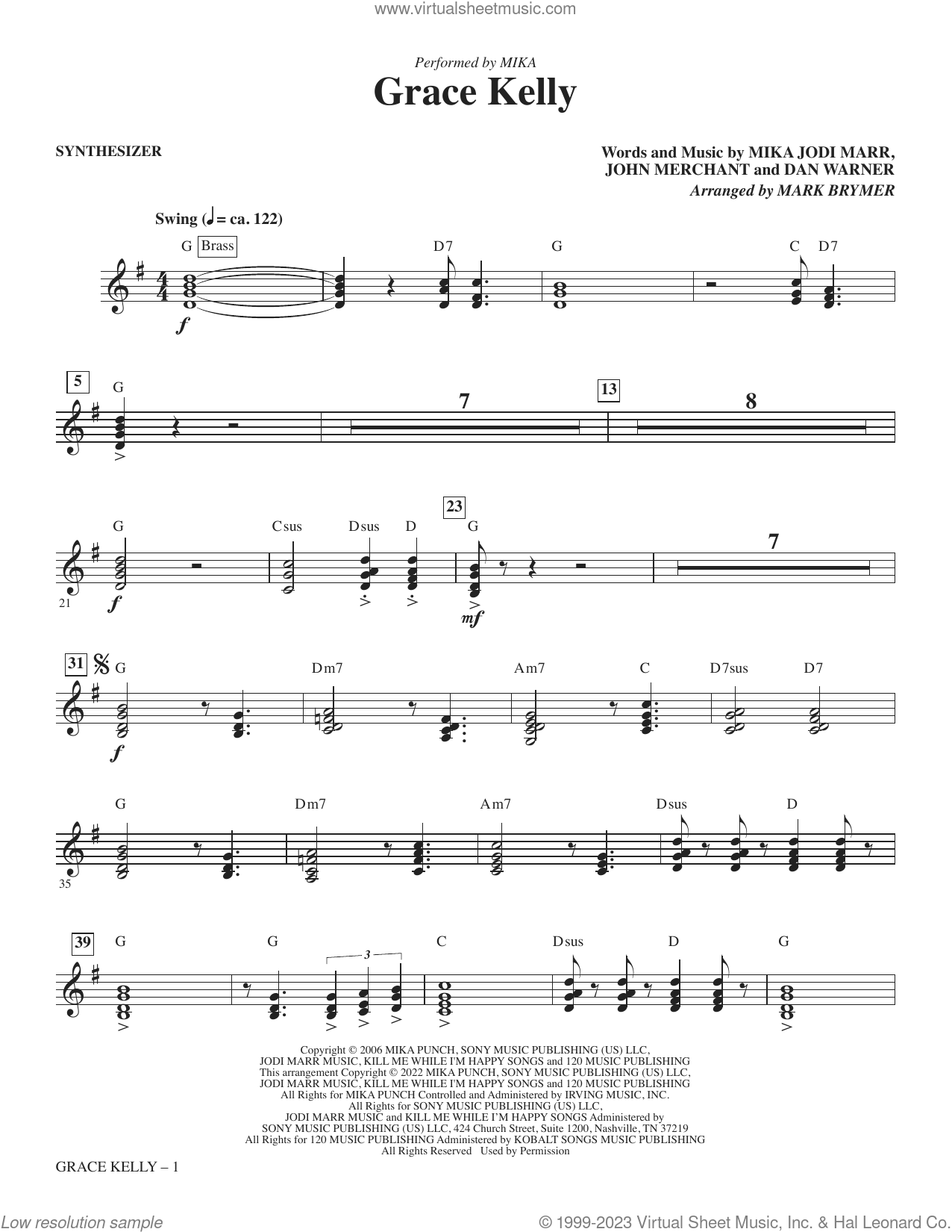 Grace Kelly (arr. Mark Brymer) (complete set of parts) sheet music for ...