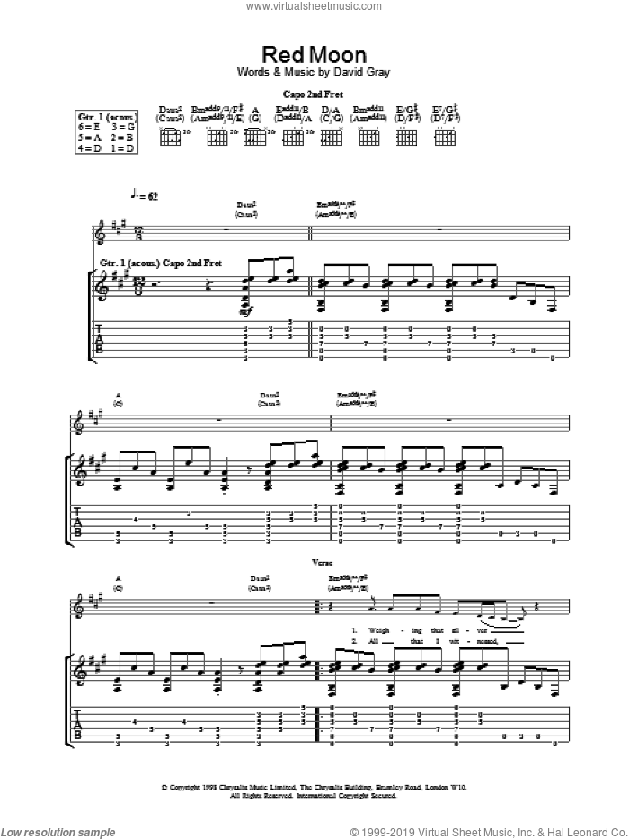 Red Moon sheet music for guitar (tablature) (PDF)