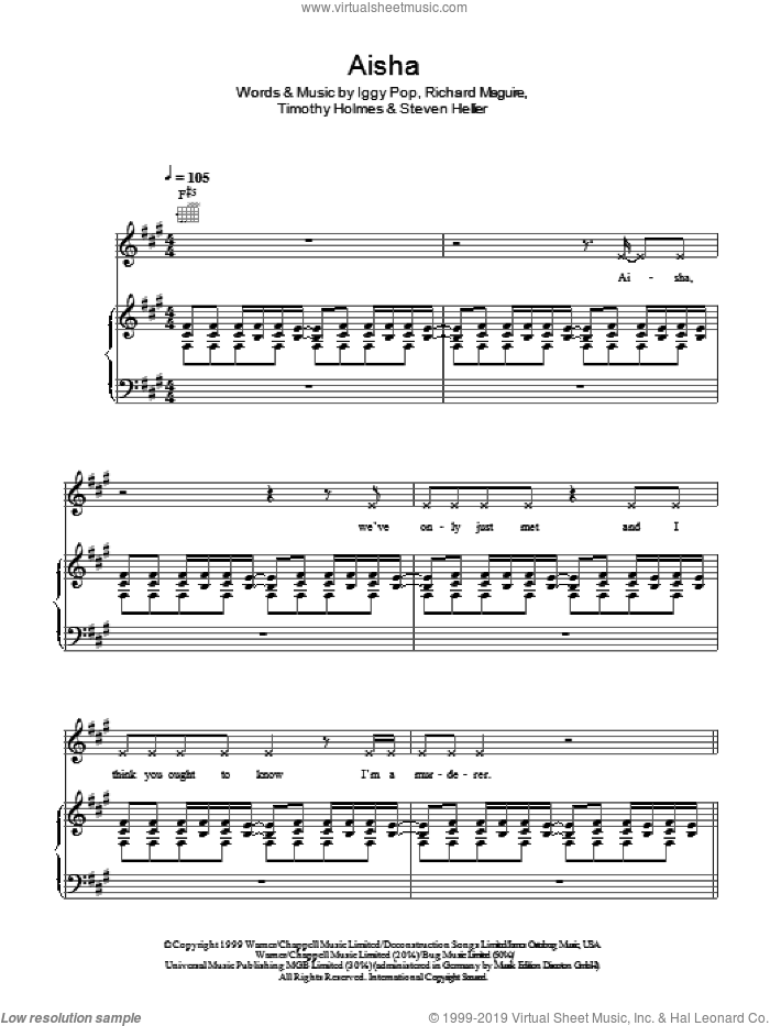 Aisha sheet music for voice, piano or guitar (PDF)
