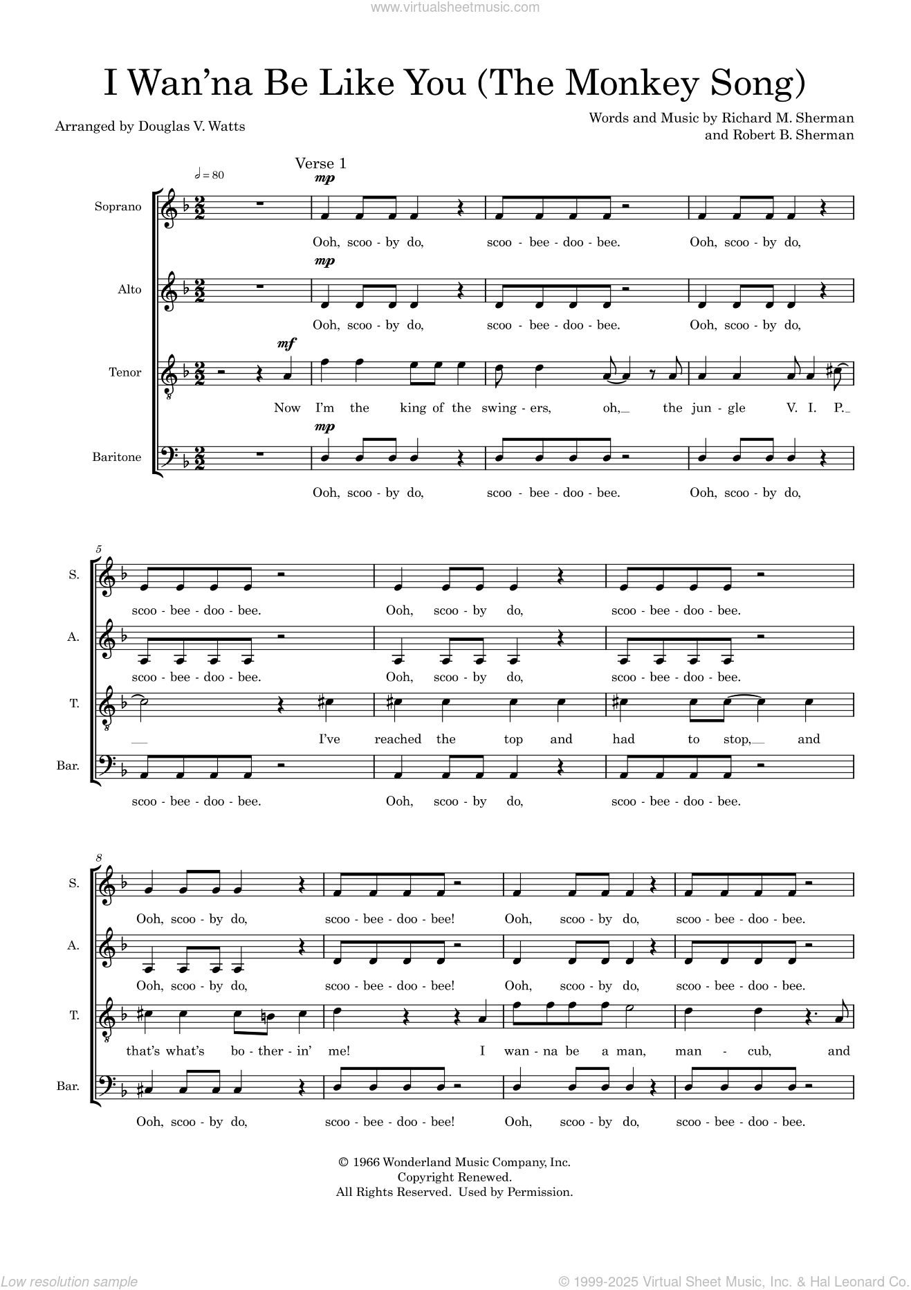 I Wan'na Be Like You (The Monkey Song) (from The Jungle Book) (arr. Doug Watts) sheet music for ...