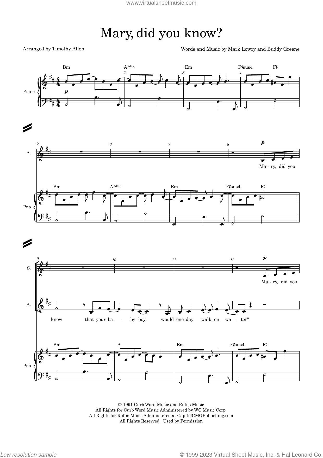 Mary, Did You Know sheet music (complete collection) for orchestra/band
