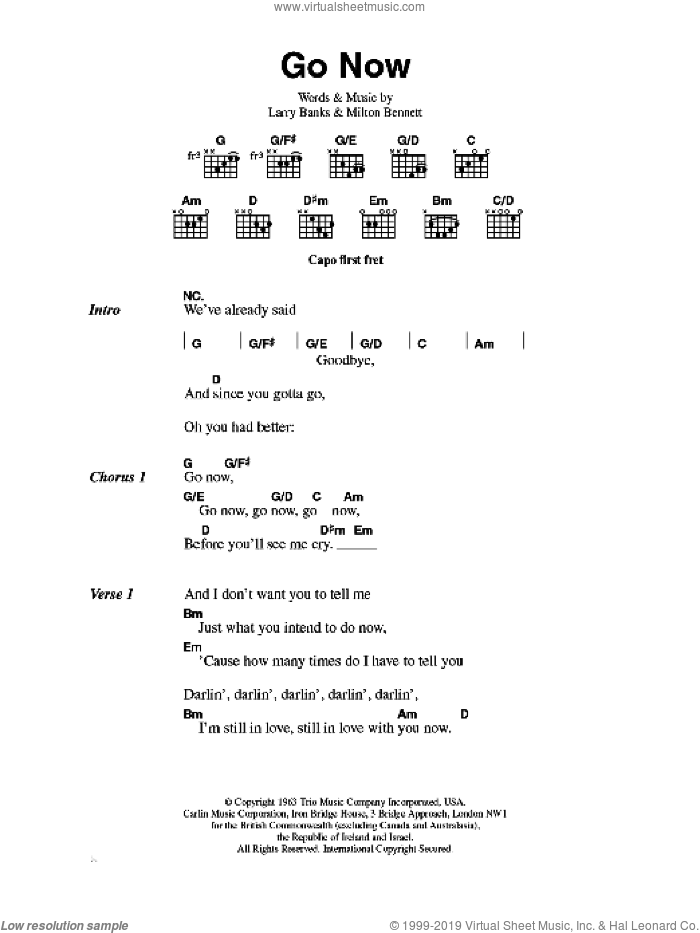 Go Now sheet music for guitar (chords) (PDF)