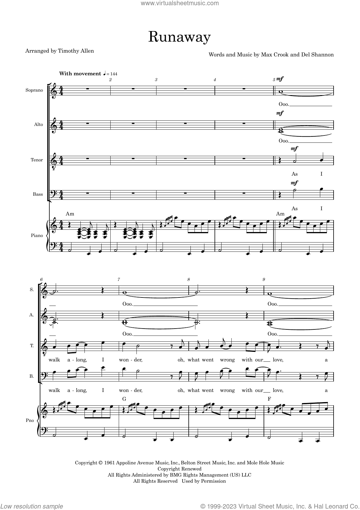 Runaway (arr. Tim Allen) sheet music (complete collection) for ...
