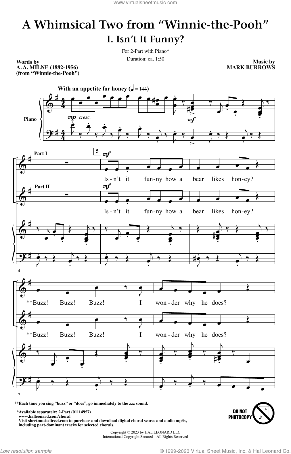 A Whimsical Two from "Winnie-the-Pooh" sheet music for choir (2-Part)