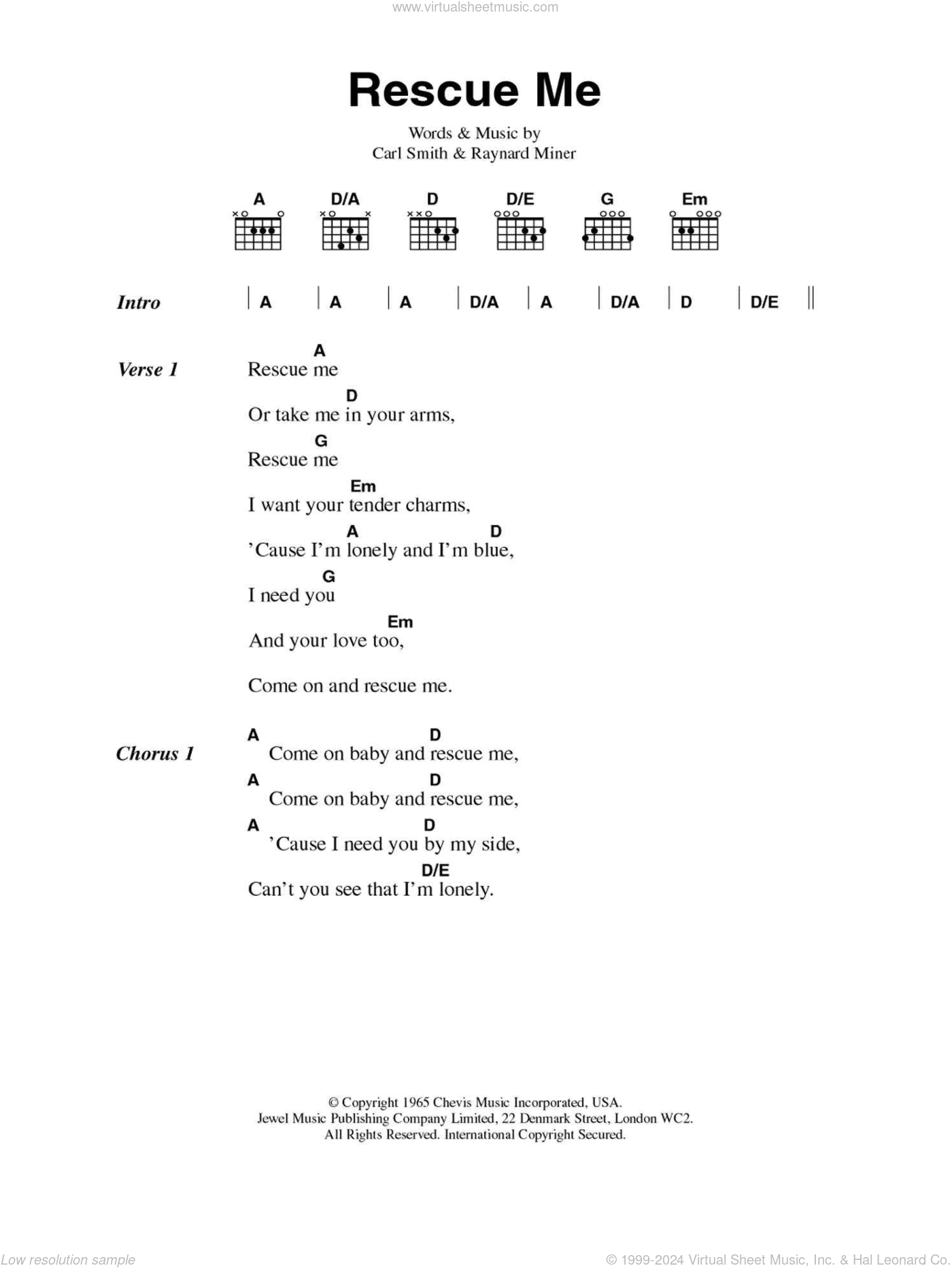 Rescue Me sheet music for guitar (chords) (PDF)
