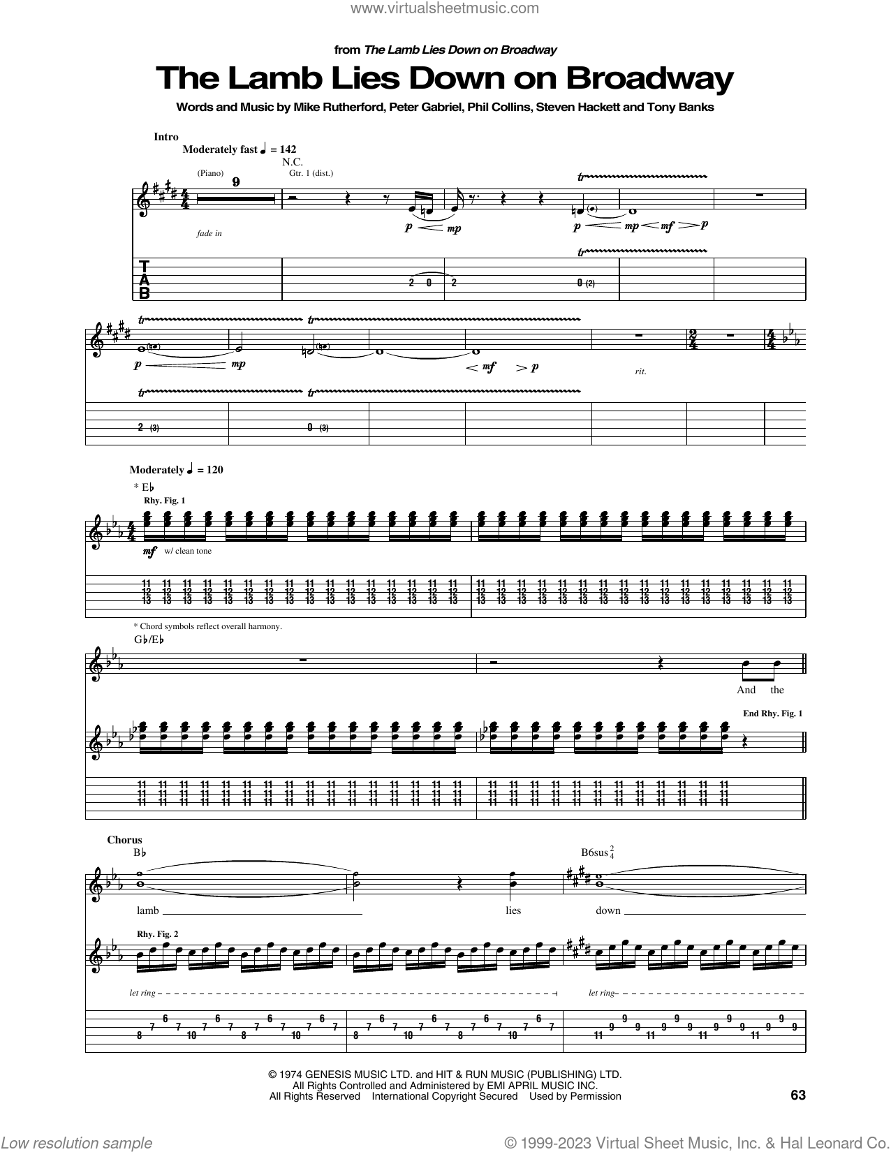 The Lamb Lies Down On Broadway sheet music for guitar (tablature)