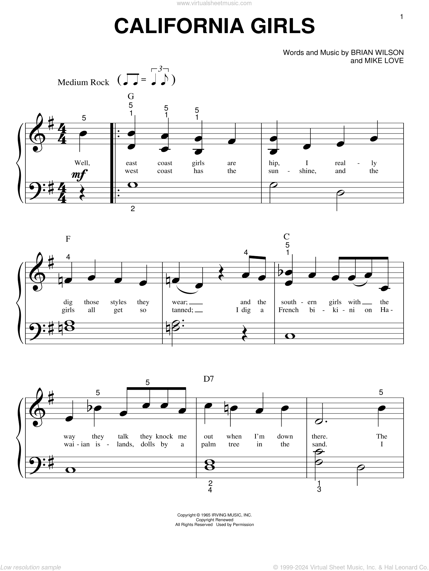 California Girls sheet music for piano solo (big note book) (PDF)