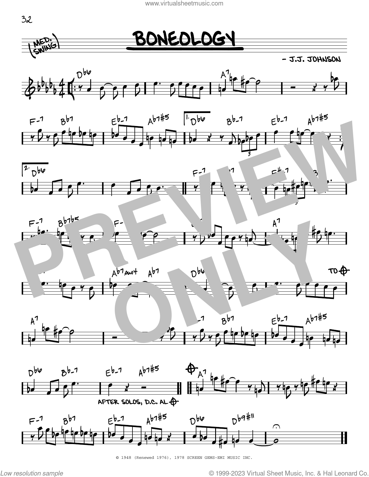 Boneology sheet music (real book - melody and chords) (real book)