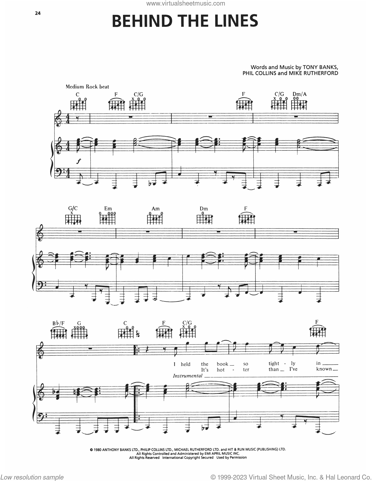 Behind The Lines sheet music for voice, piano or guitar v2