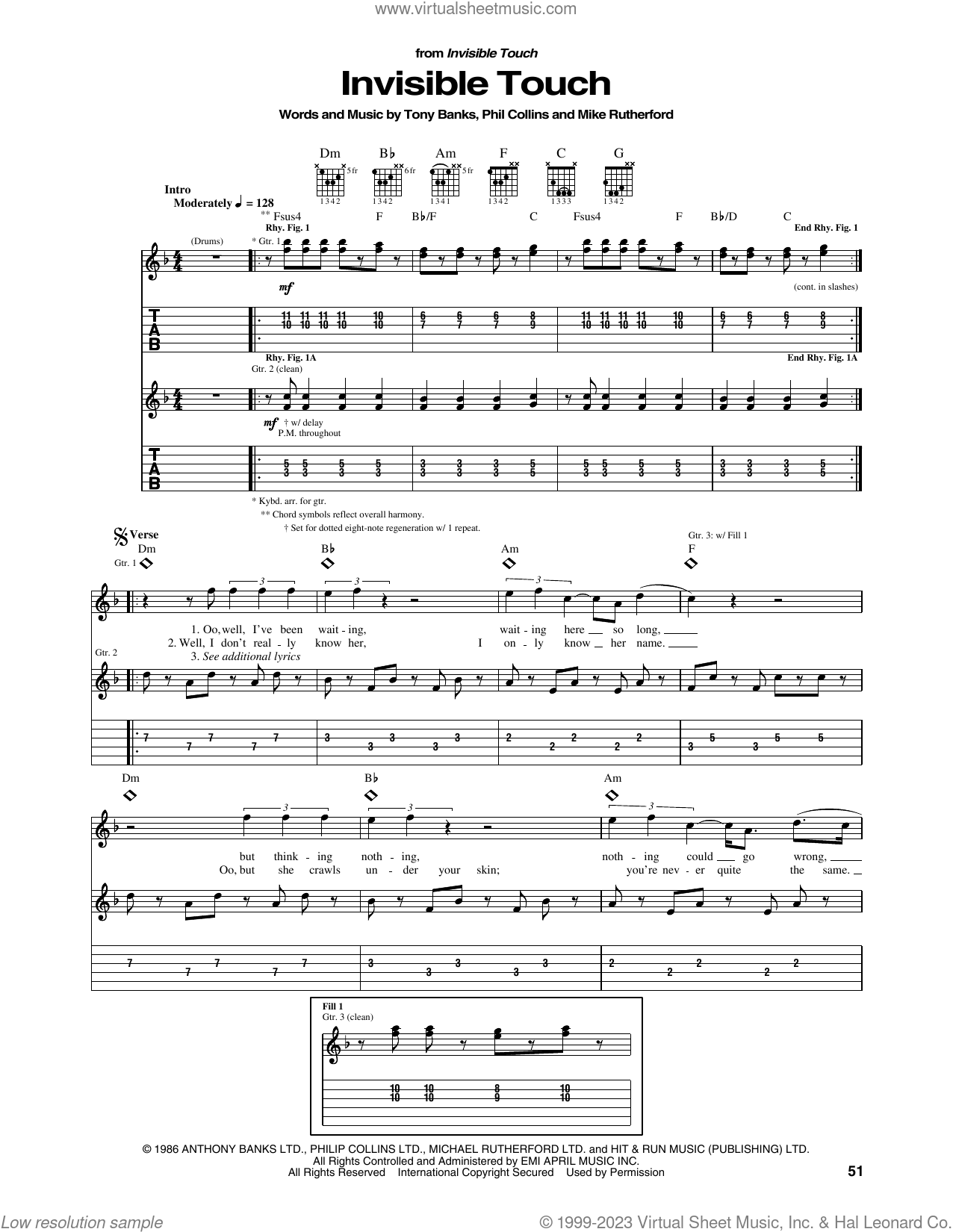 Invisible Touch sheet music for guitar (tablature) (PDF)
