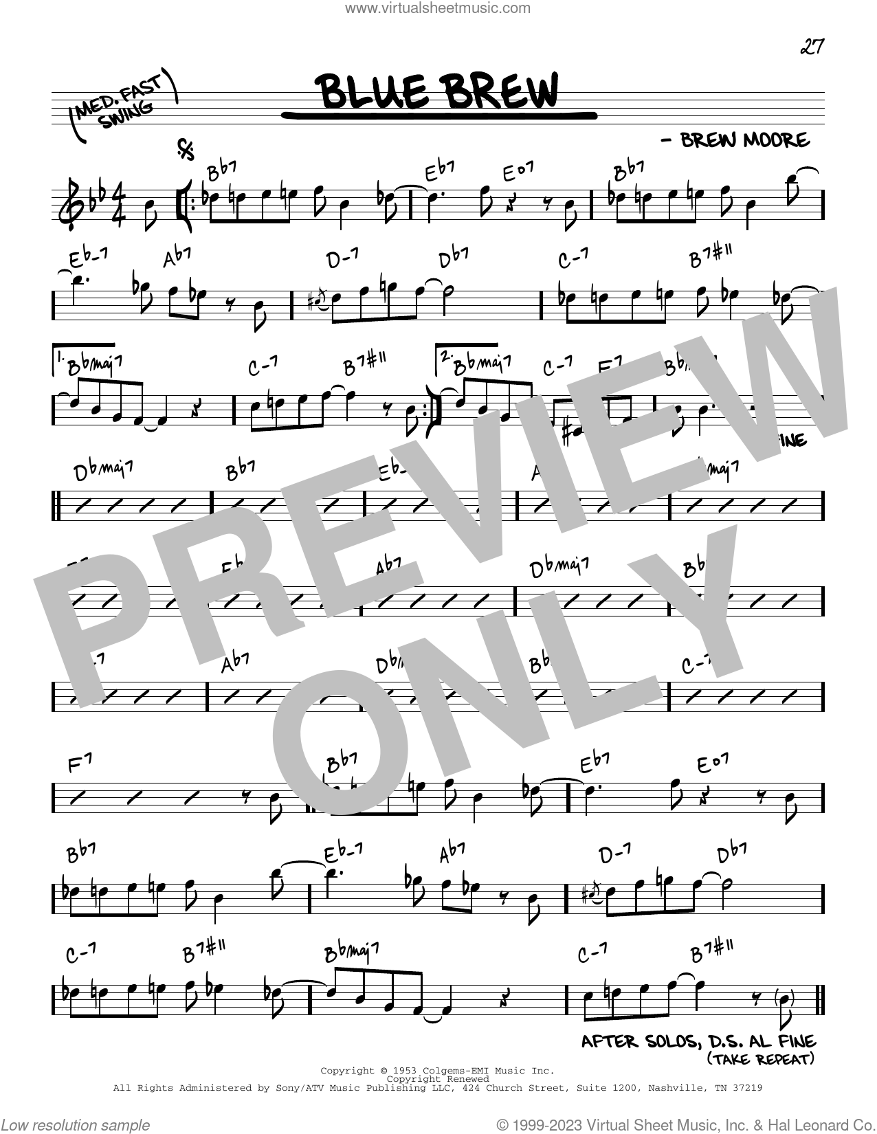 Blue Brew sheet music (real book - melody and chords) (real book)