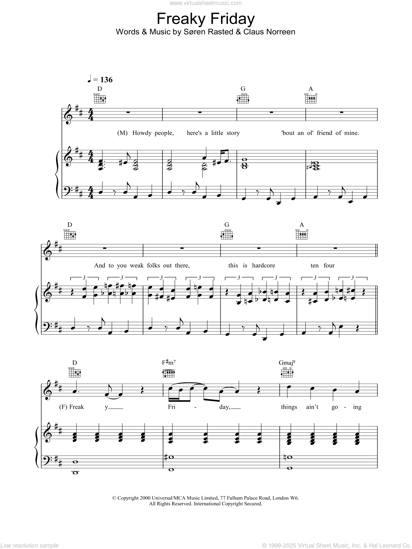 Freaky Friday sheet music for voice, piano or guitar (PDF)