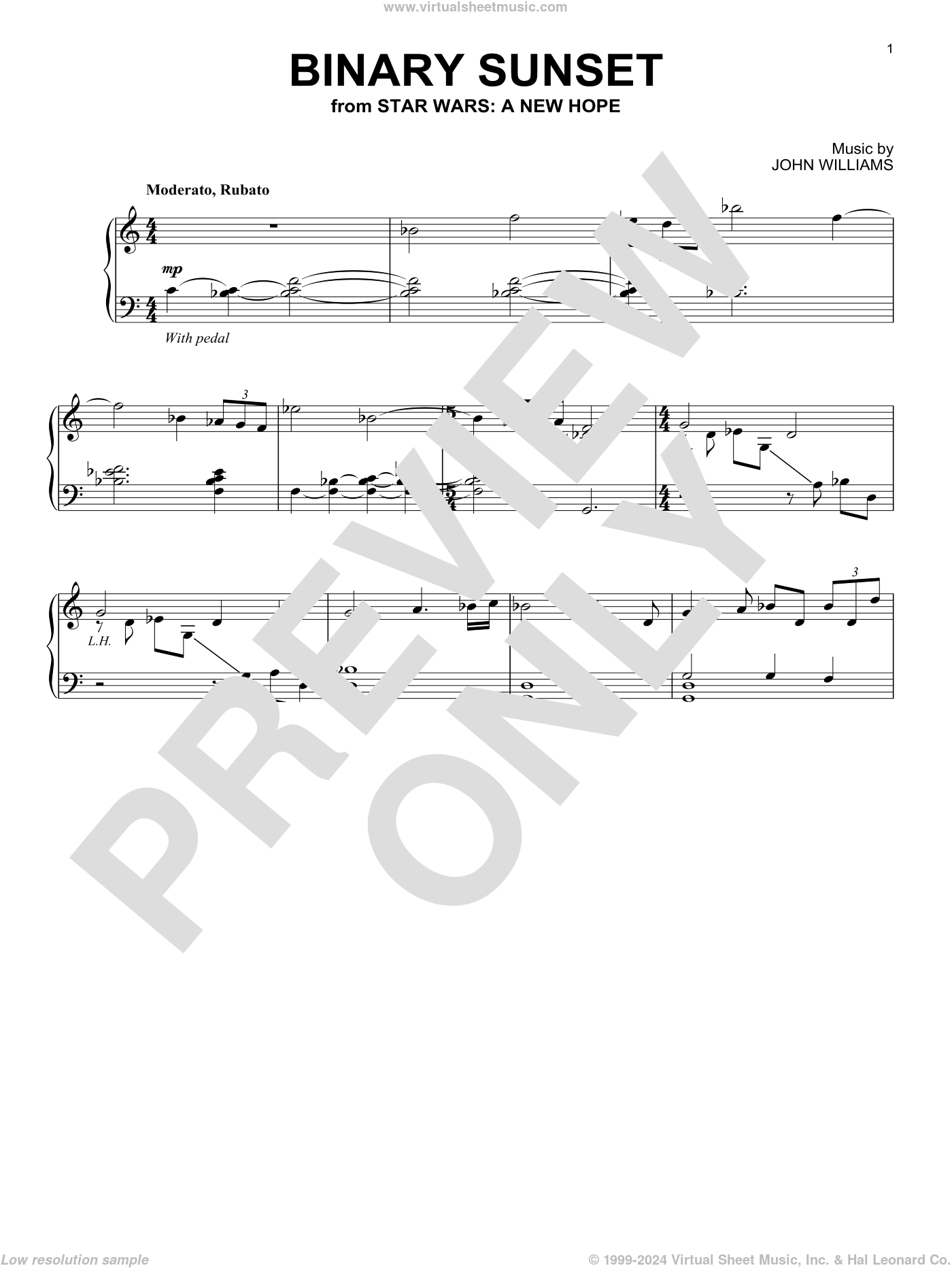 Binary Sunset (from Star Wars: A New Hope) sheet music for piano solo