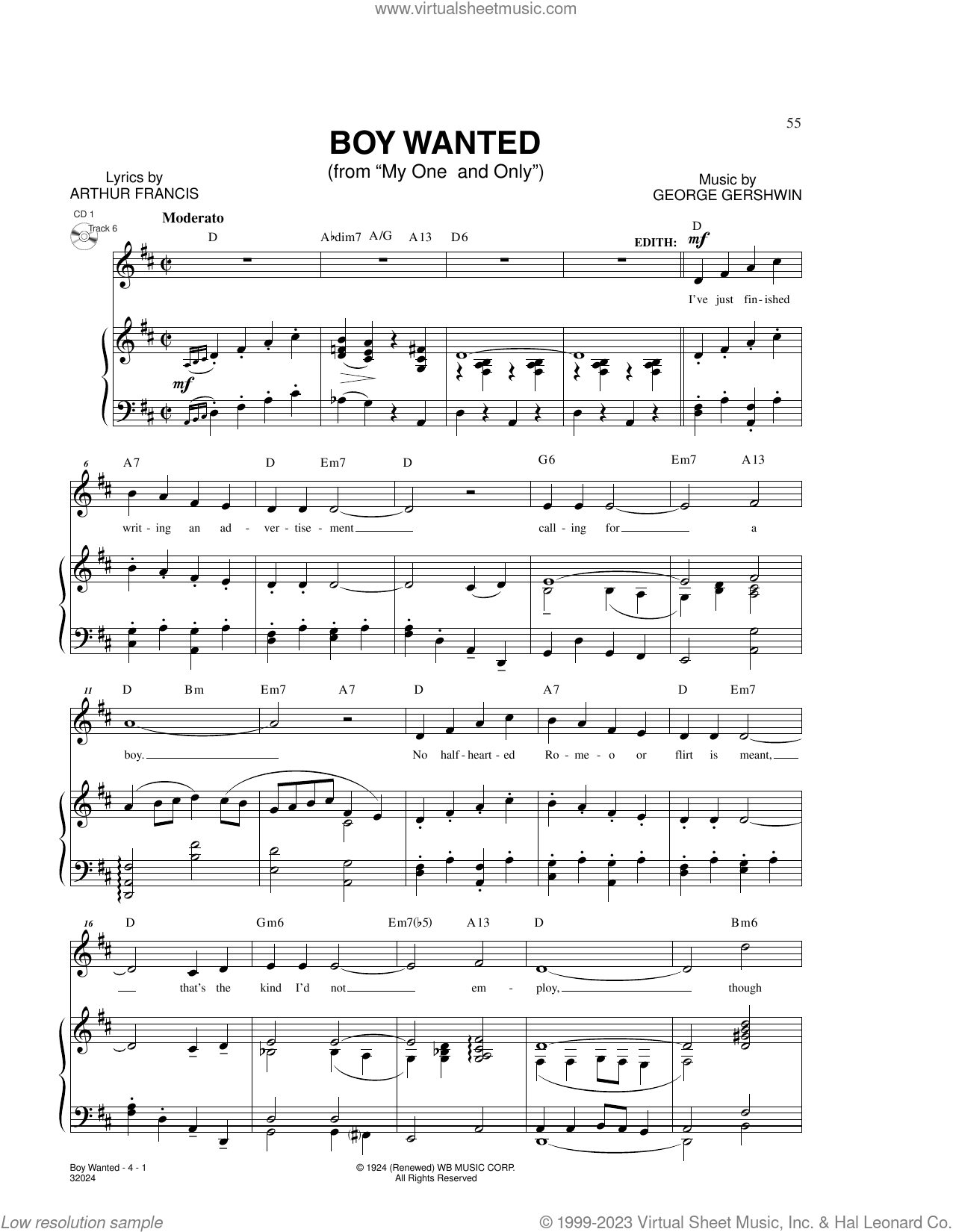 Boy Wanted (from My One And Only) sheet music for voice and piano