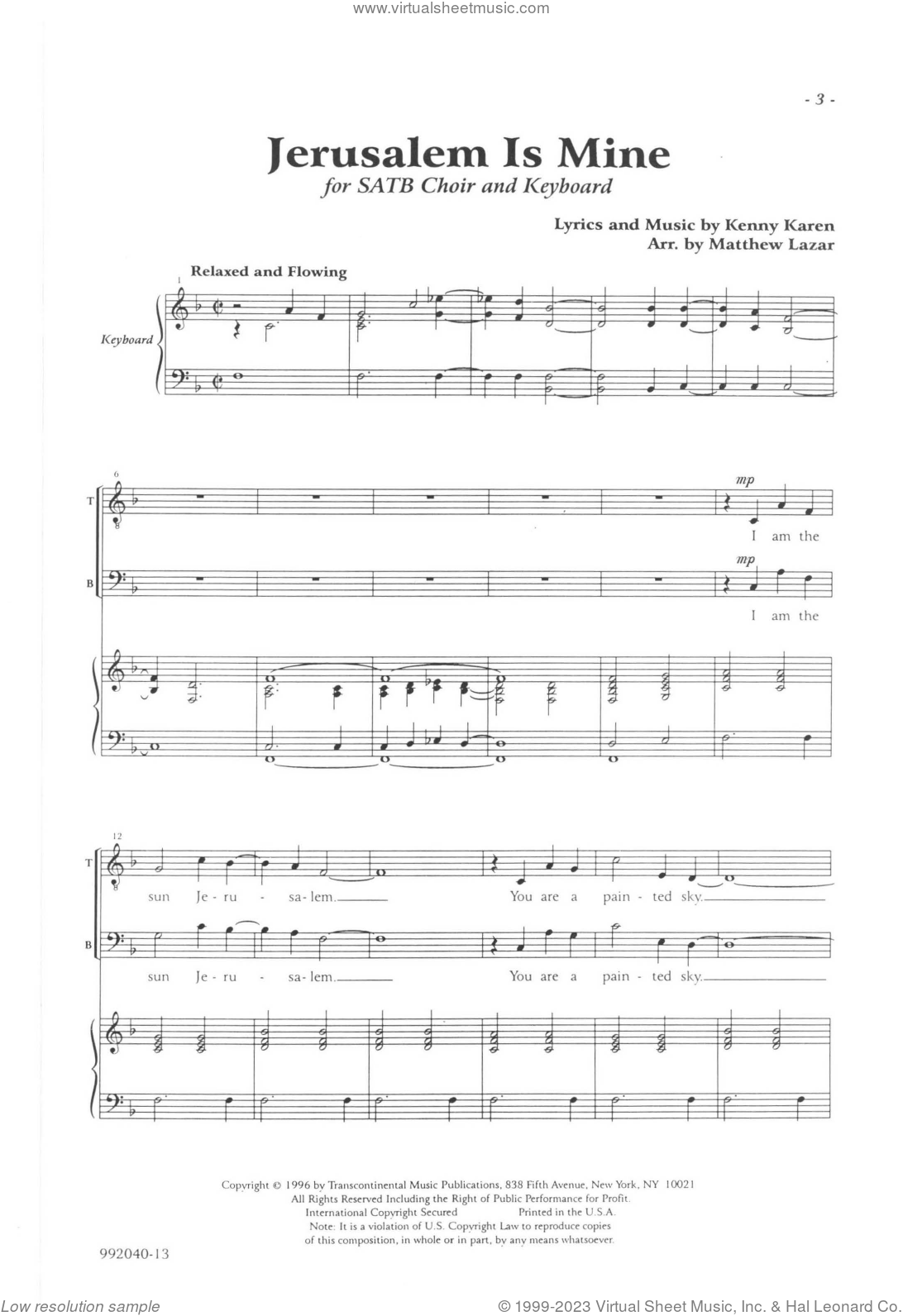 Jerusalem Is Mine (arr. Matthew Lazar) sheet music for choir (SATB ...