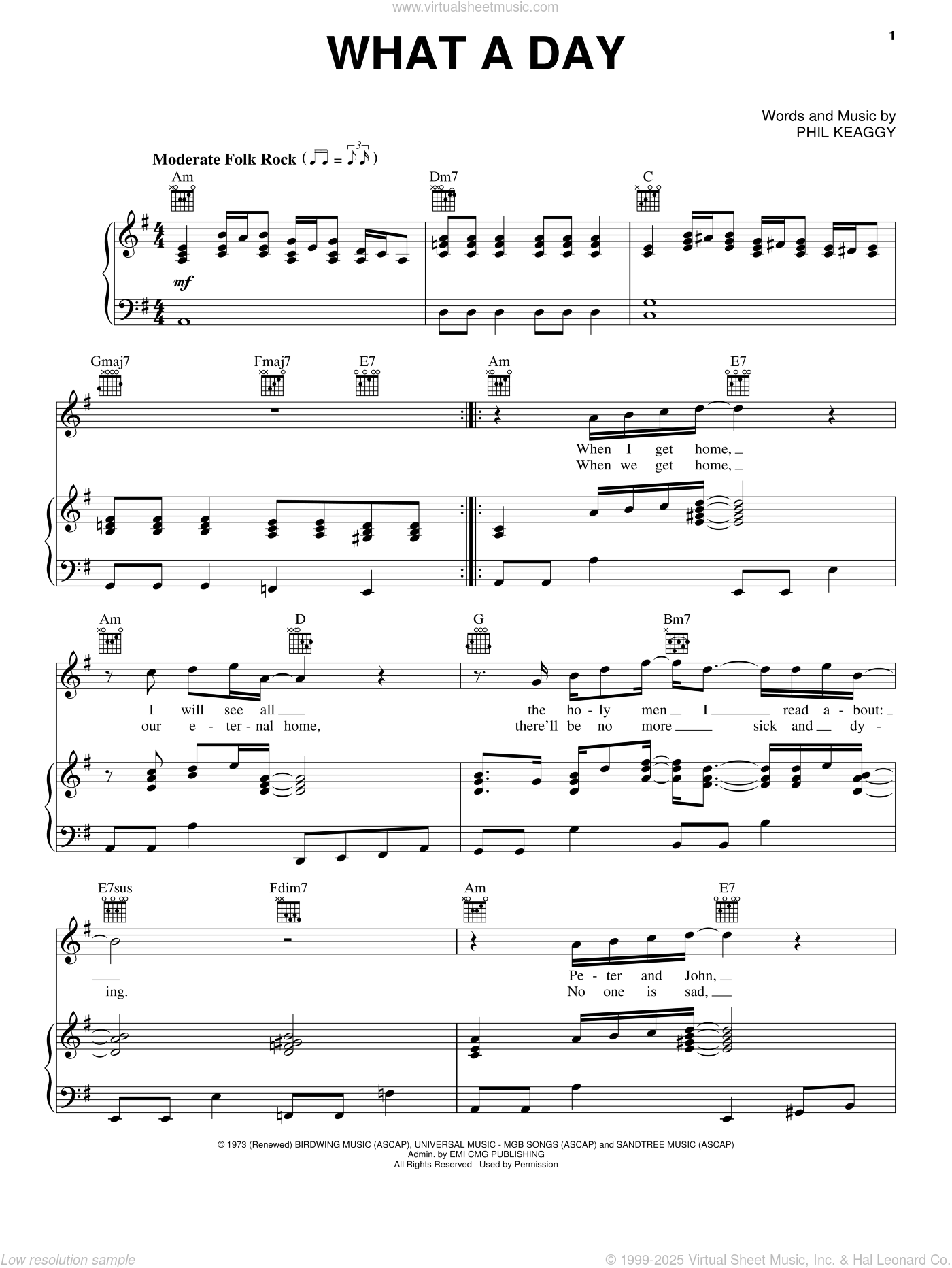 What A Day sheet music for voice, piano or guitar (PDF)