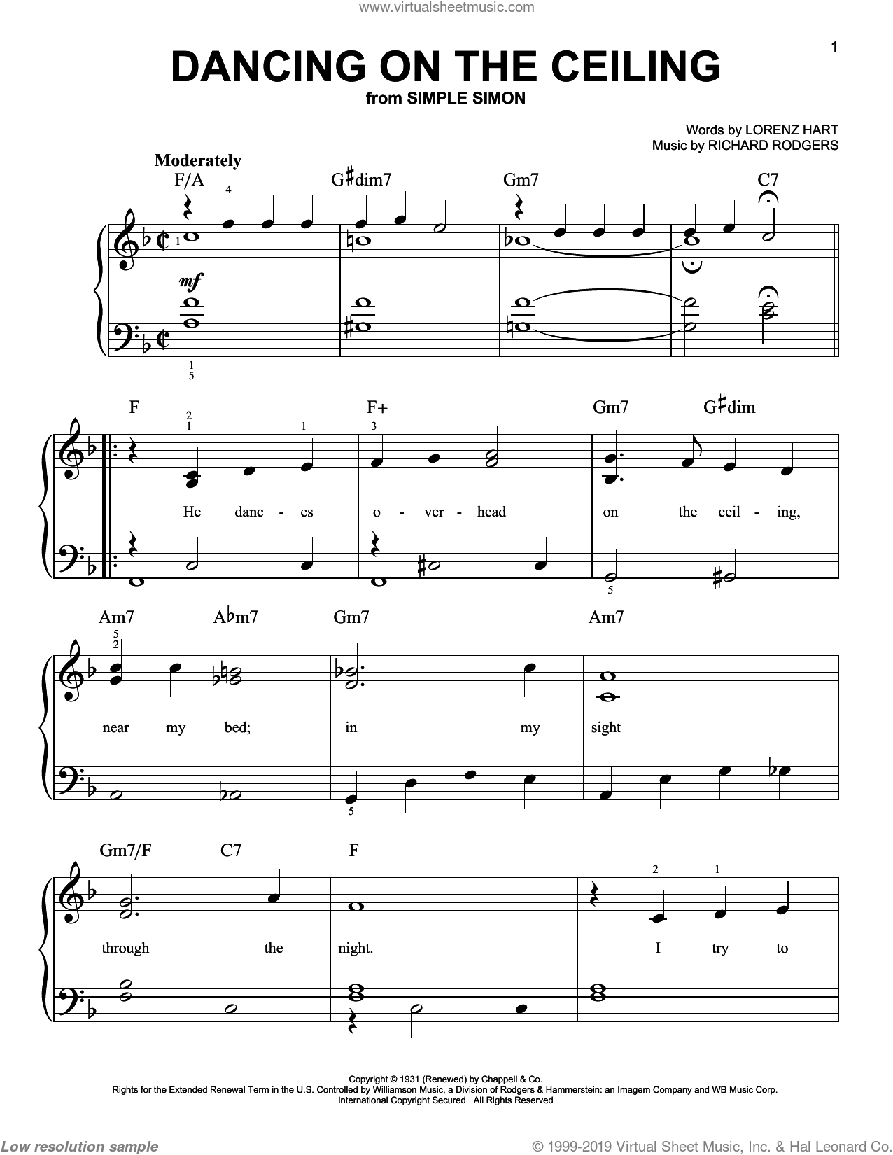Dancing On The Ceiling, (easy) sheet music for piano solo (PDF)