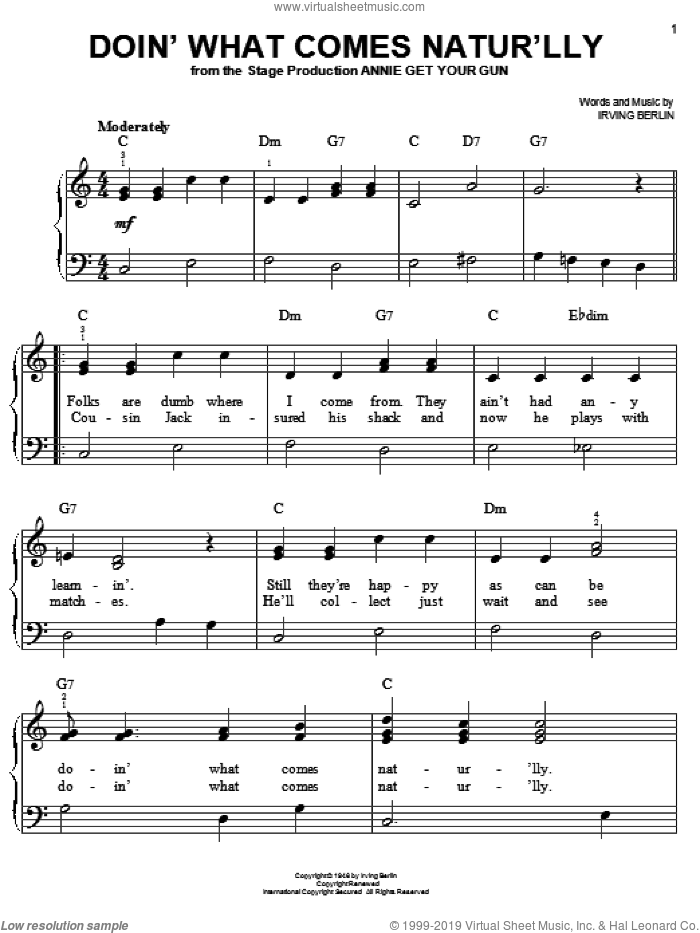 Doin' What Comes Natur'lly sheet music for piano solo (PDF)