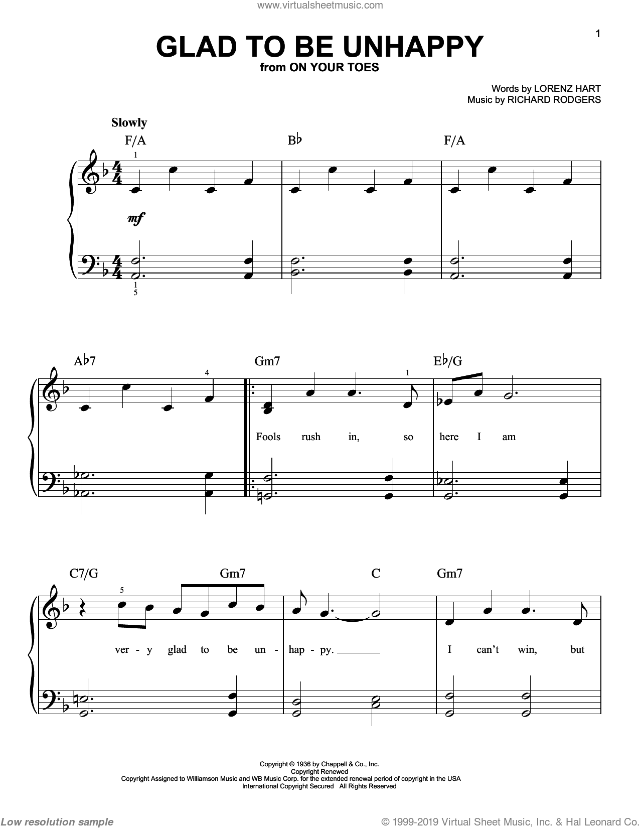 Glad To Be Unhappy sheet music for piano solo (PDF-interactive)