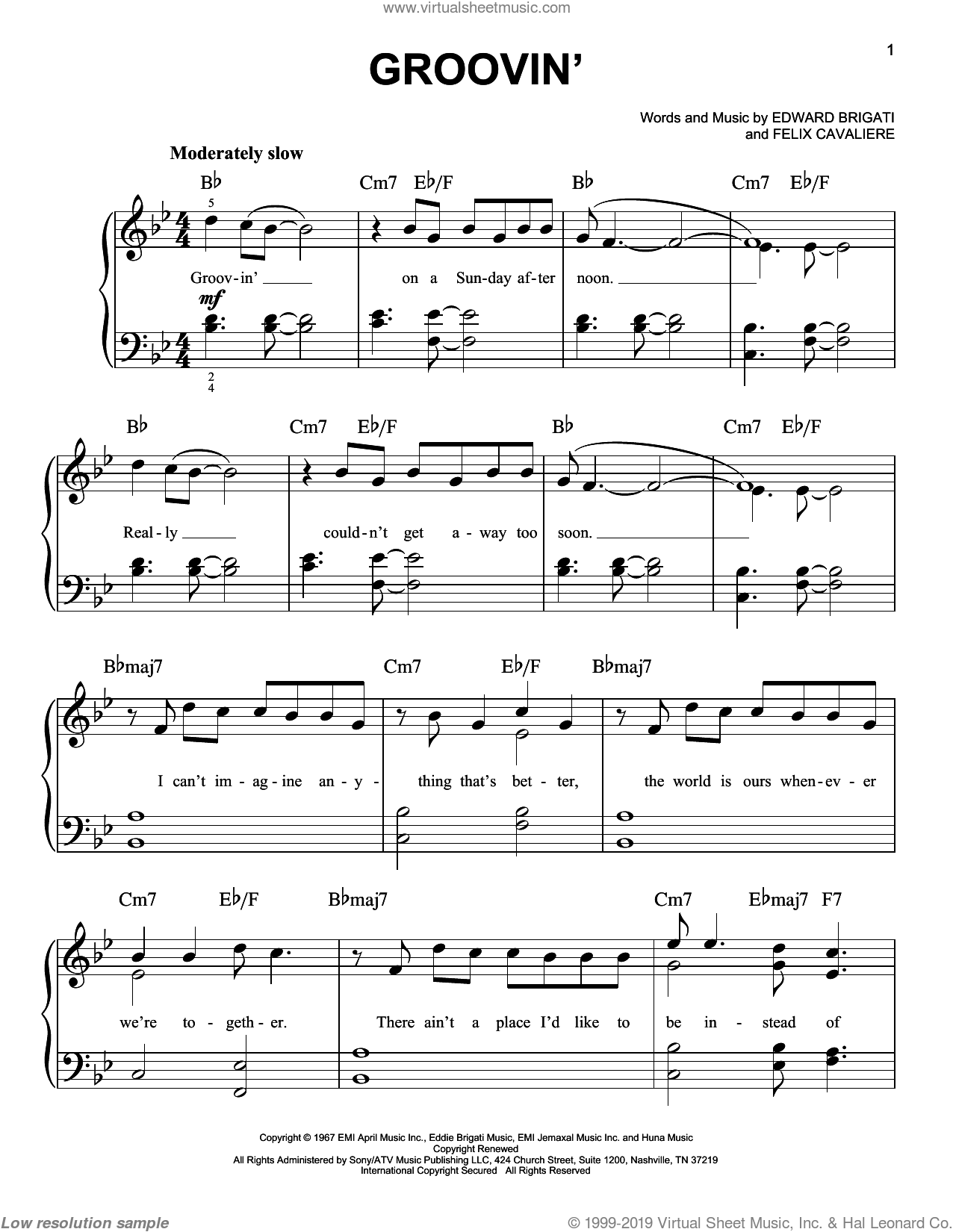 Groovin' sheet music for piano solo (PDF-interactive)