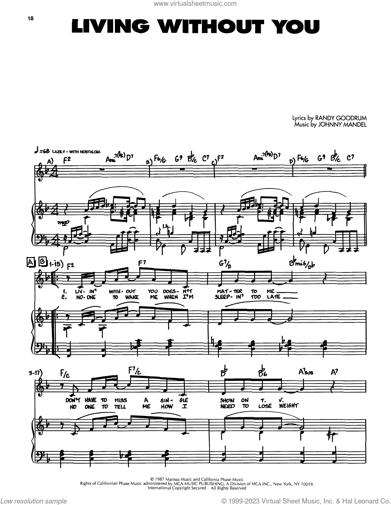 Living Without You sheet music for voice, piano or guitar (PDF)