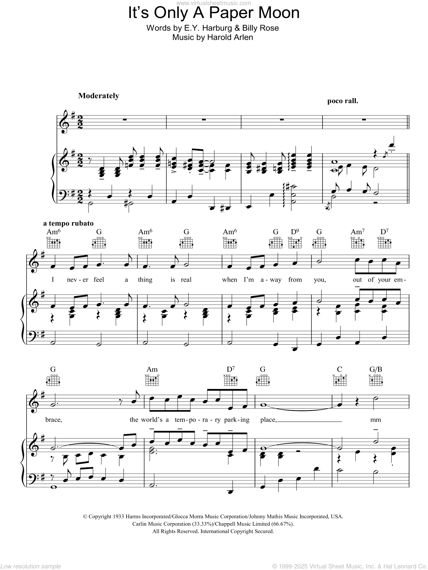 E.Y. Harburg: It's Only A Paper Moon sheet music for voice, piano or guitar