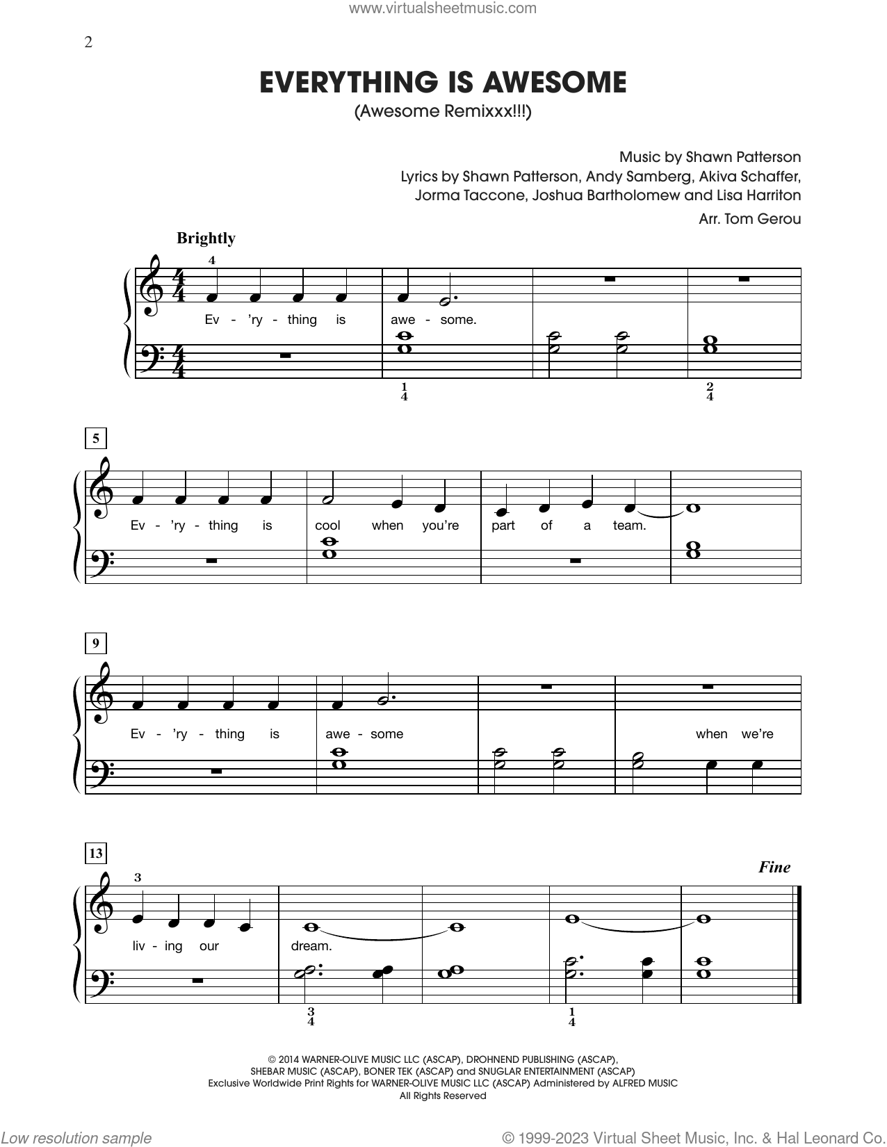 Everything Is Awesome (from The Lego Movie) (arr. Tom Gerou) sheet ...