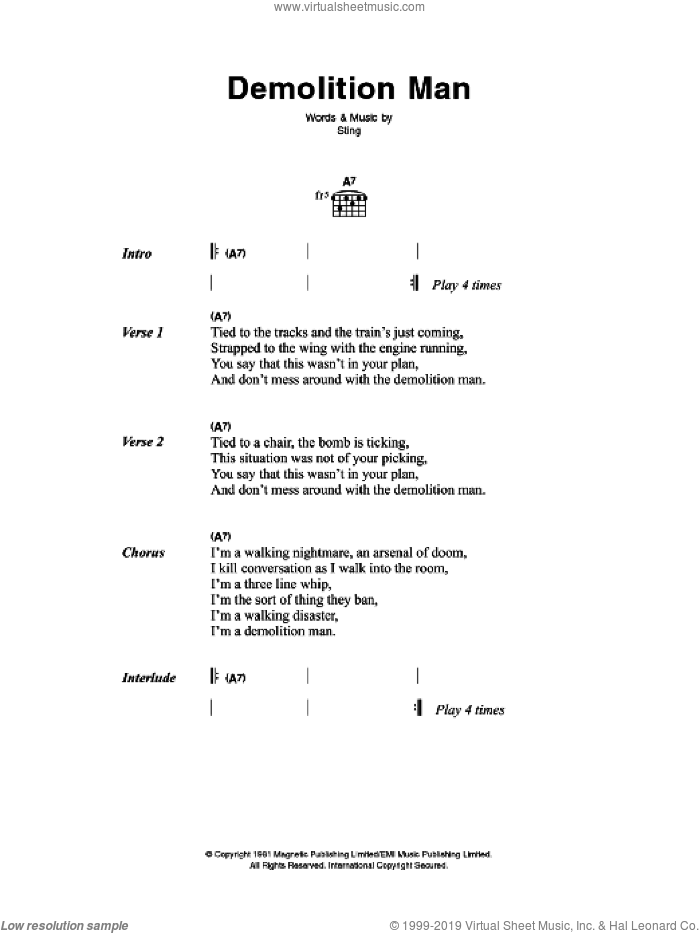Demolition Man sheet music for guitar (chords) (PDF)
