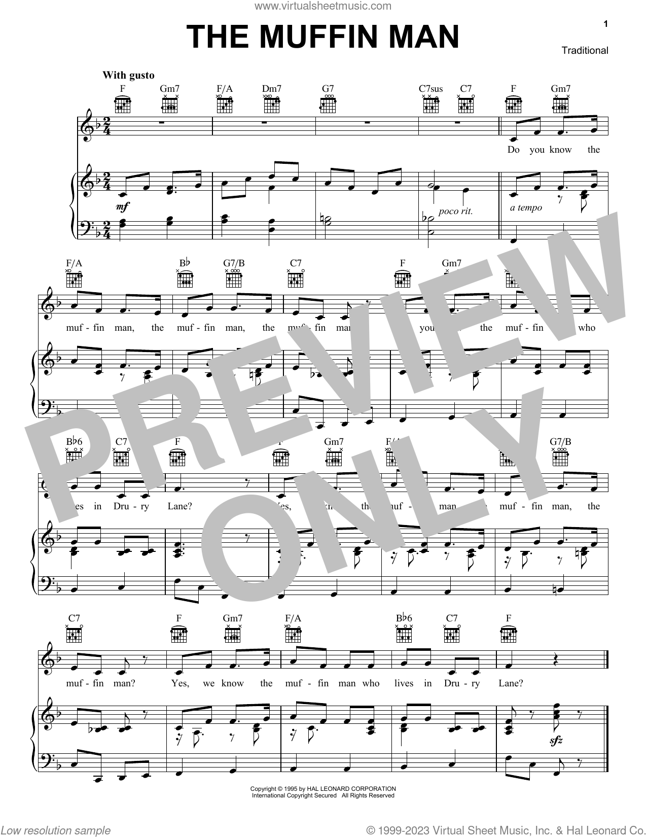 The Muffin Man sheet music for voice, piano or guitar (PDF)
