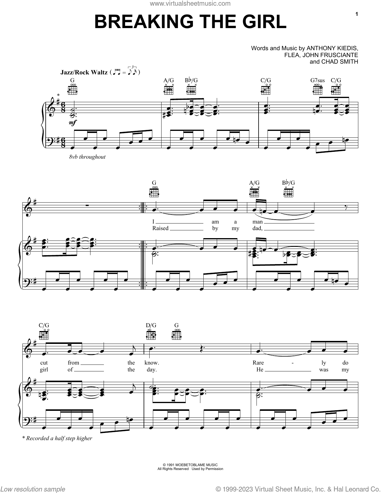 Breaking The Girl sheet music for voice, piano or guitar (PDF)