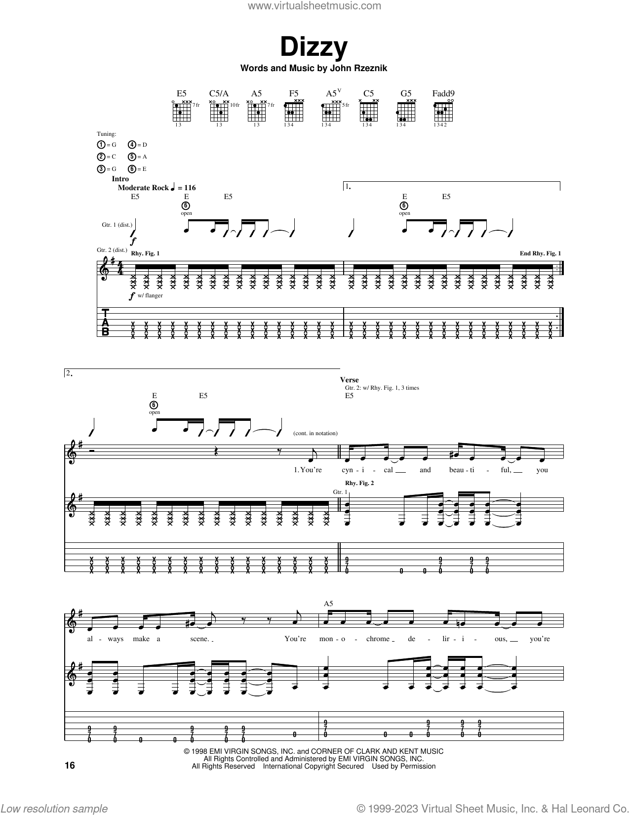 Dizzy sheet music for guitar (tablature) (PDF)