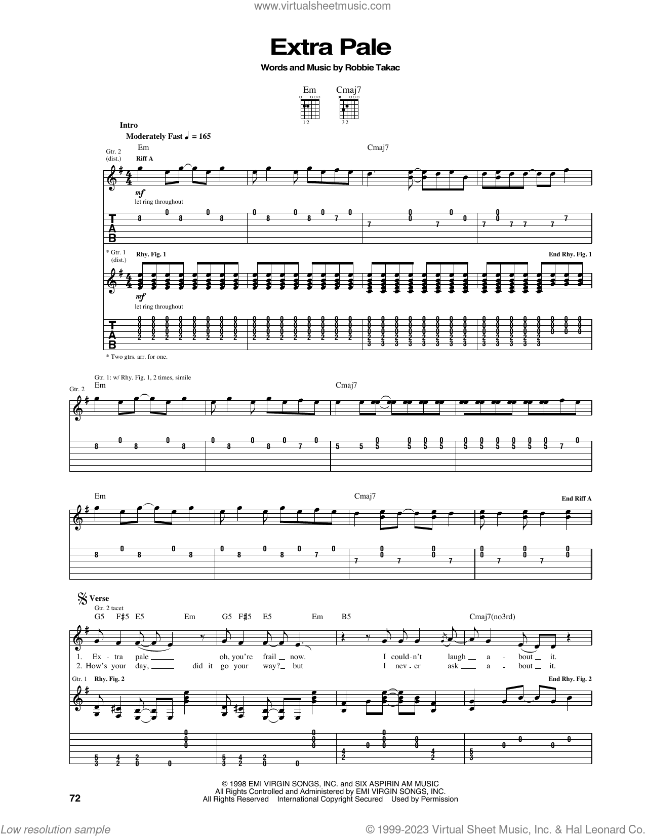 Extra Pale sheet music for guitar (tablature) (PDF)