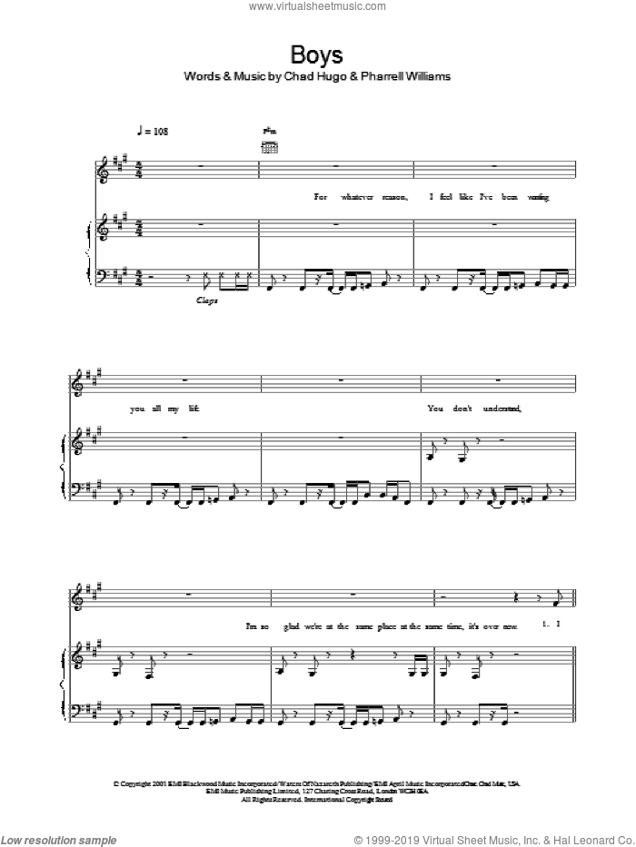 Britney Spears: Boys sheet music for voice, piano or guitar (PDF)