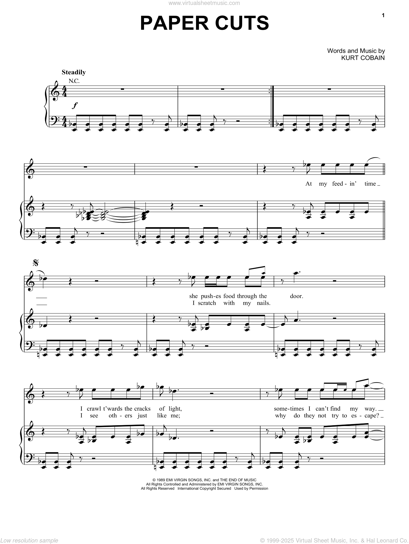 Paper Cuts sheet music for voice, piano or guitar (PDF)