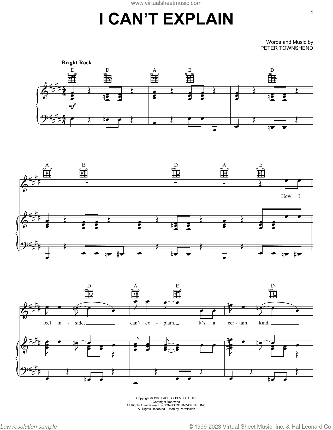 I Can't Explain sheet music for voice, piano or guitar (PDF)