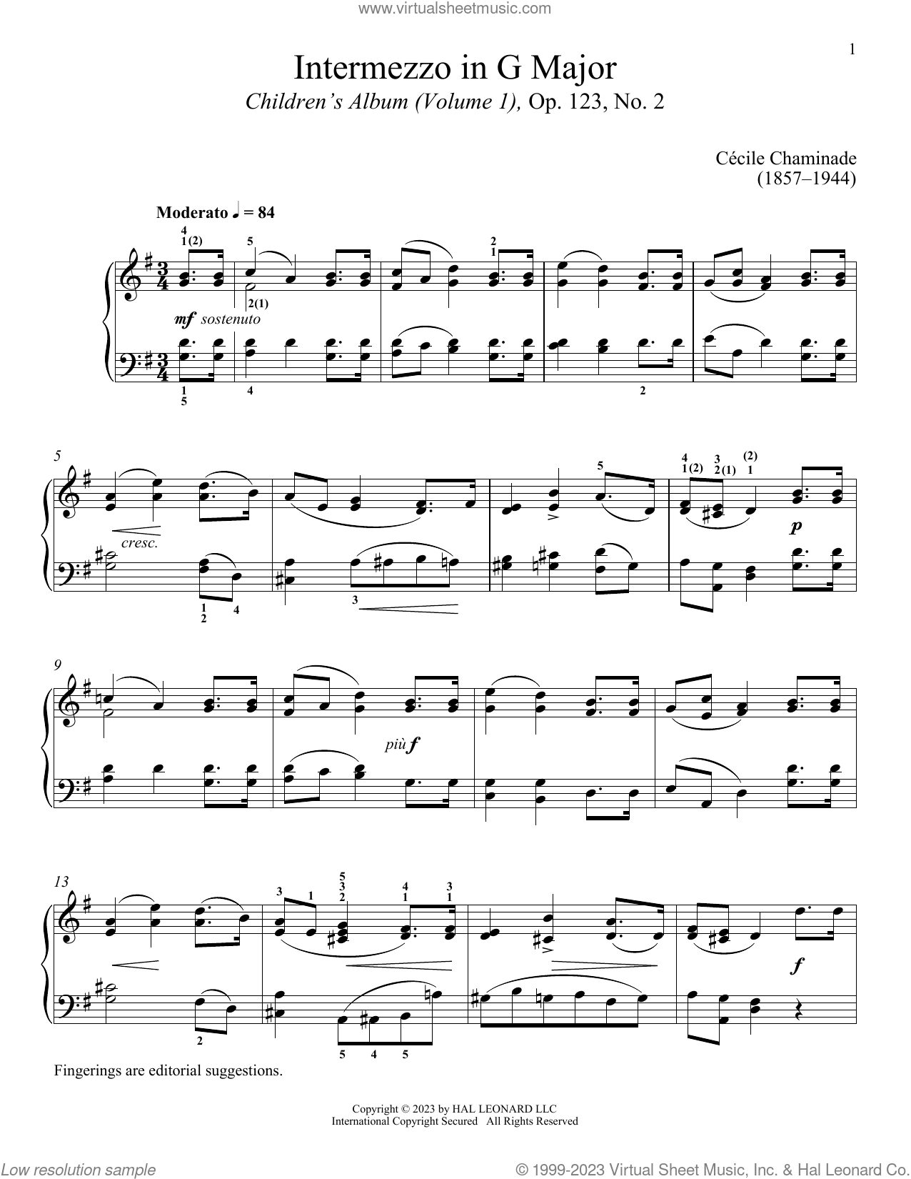 Cecile Chaminade: Intermezzo sheet music for piano solo (PDF)